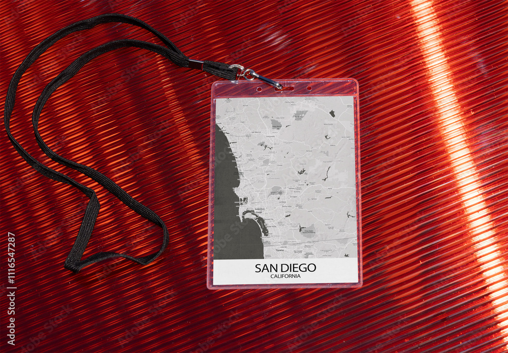 Blank ID access pass Card on Red Background Stock Template | Adobe Stock
