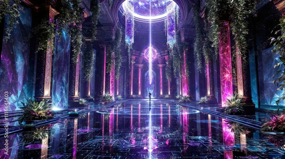 Ethereal Neon Temple: A Digital Rendering of a Mystical Palace with ...