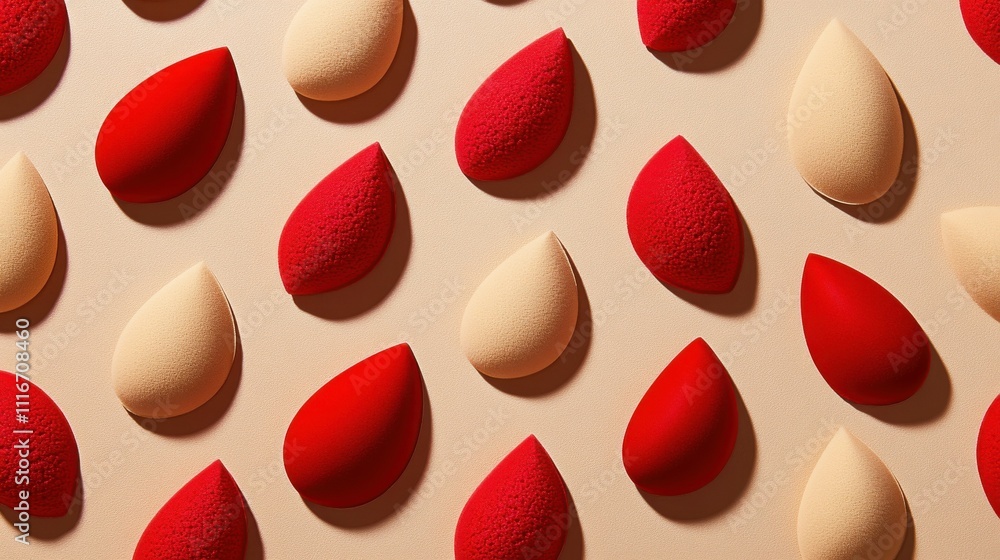 Geometric pattern from makeup sponges for foundation cream on beige ...