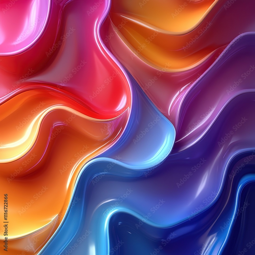 Dynamic abstract action of colorful fluid shapes digital art vibrant environment close-up ...