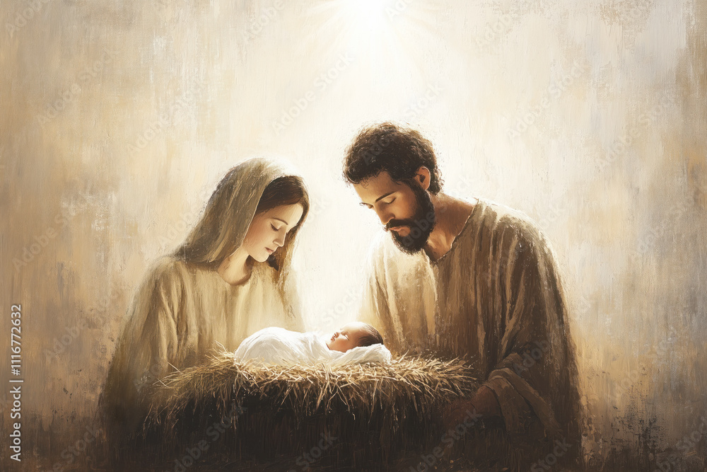Illuminated Mary and Joseph Caressing Baby Jesus Nativity Scene ...