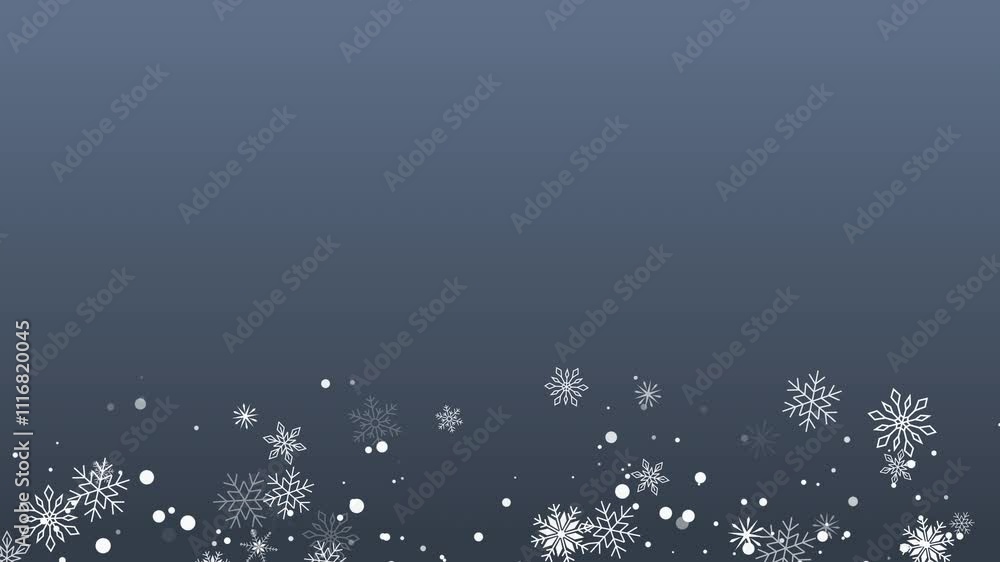 Animated artistic frame of white flying snowflakes on a gray-blue ...