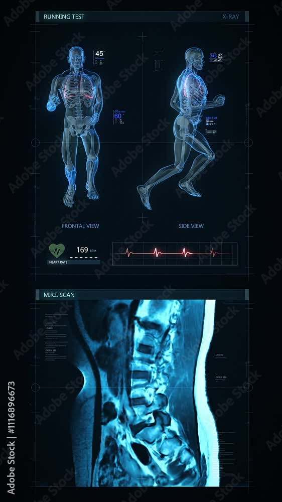 Futuristic technological interface analyzing human male anatomy ...