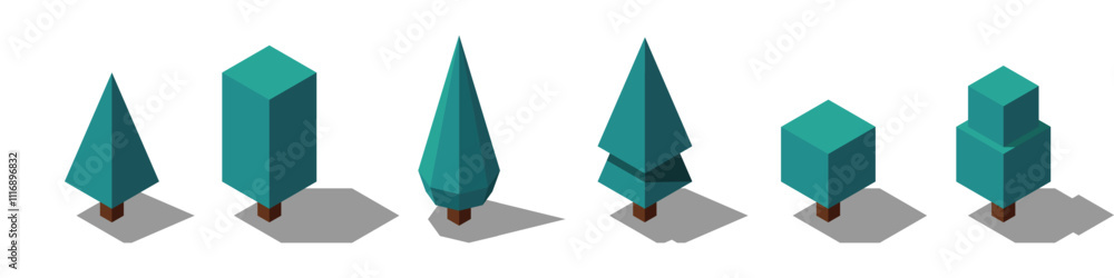 Isometric vector tree at night set. Tree isometric set elements. Isometric trees elements for ...