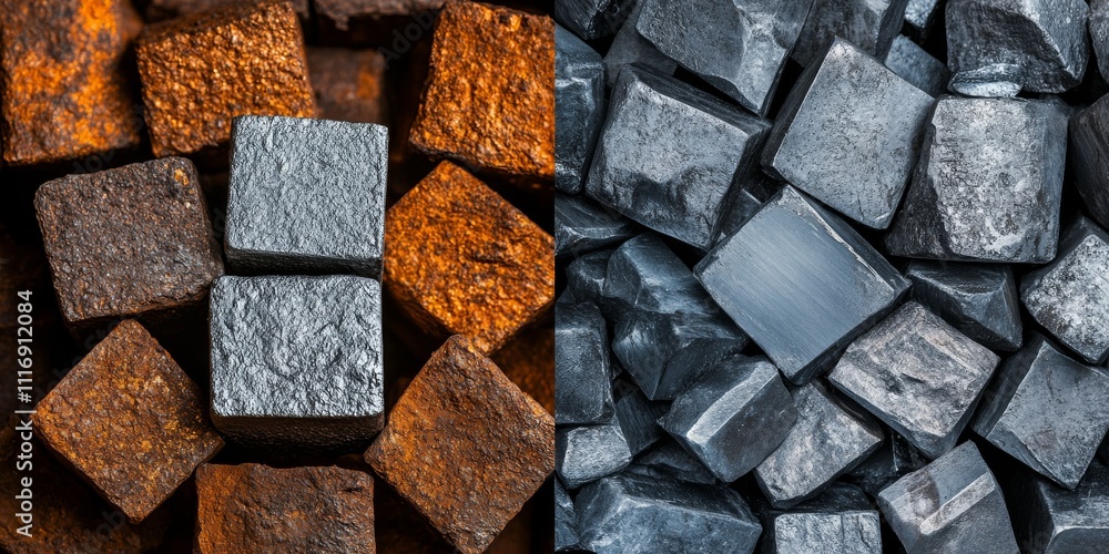 Comparison between iron and steel properties, side-by-side visual with ...