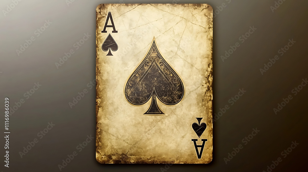 Aged ace of spades playing card, featuring intricate details and a worn ...