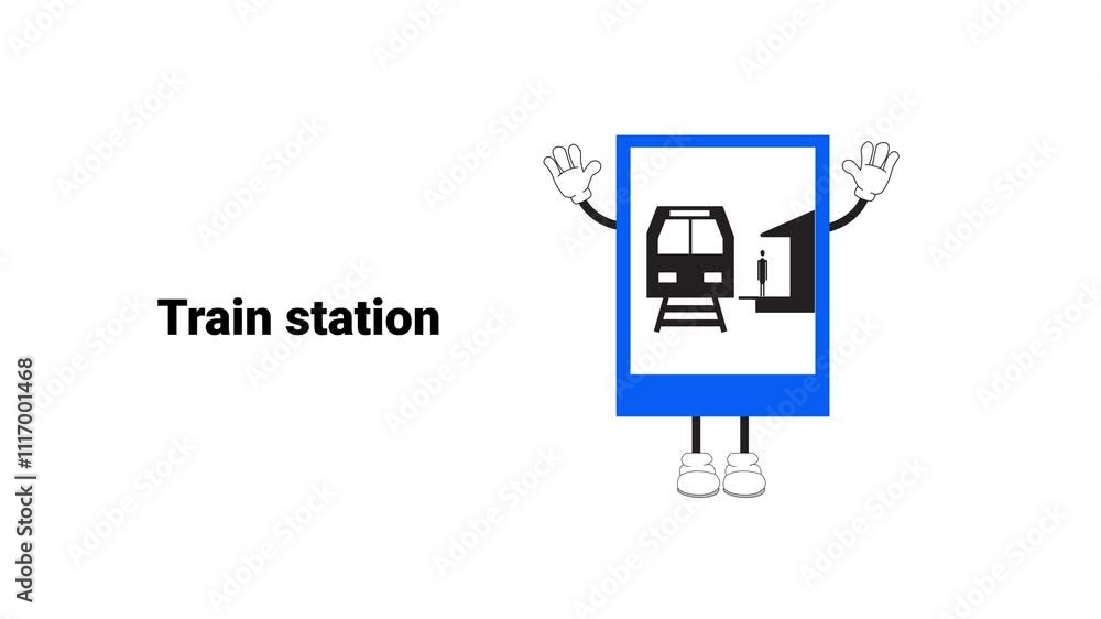 Animated train station sign with cartoon characters, perfect for ...