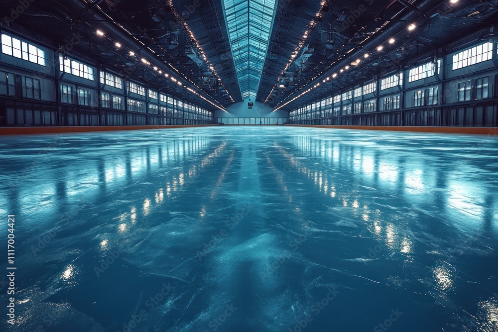 Poster Empty Ice Hockey Rink Dramatic Arena Scene with Shadows and ...