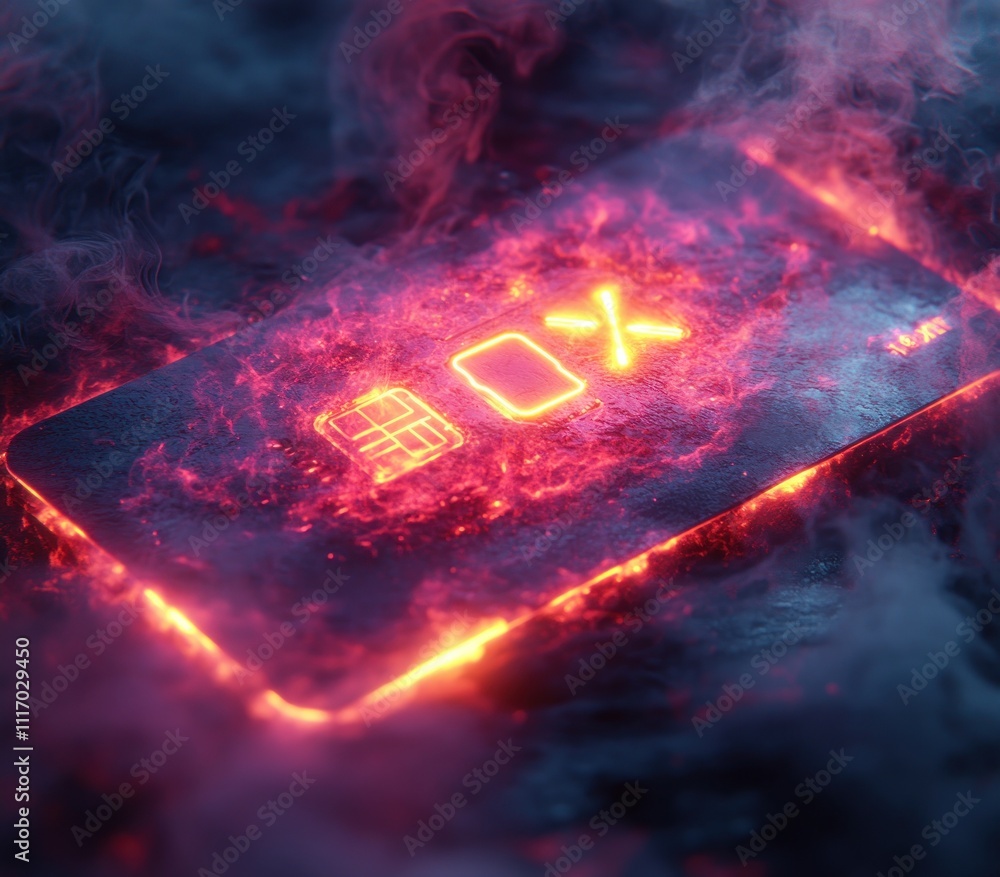 Credit Card Indicator of Low Balance with Smoldering Warning Light and ...