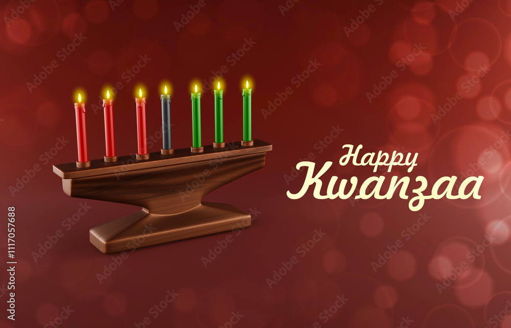 Seven candle in black, green, red symbolising 7 principles of African ...