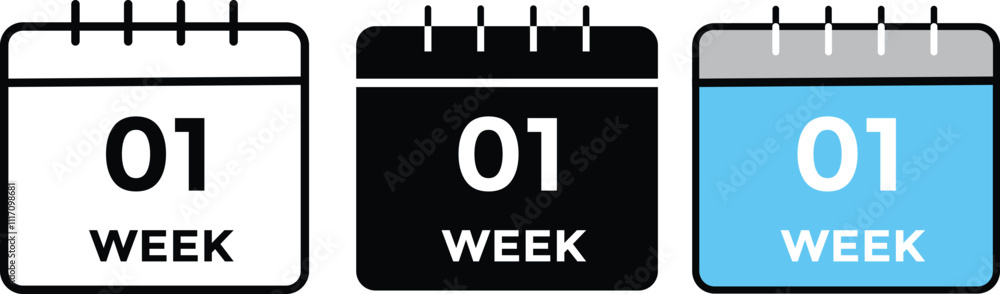 Calendar icon set.1,2,3,4,5,6, week. calendar planner icons for app ...