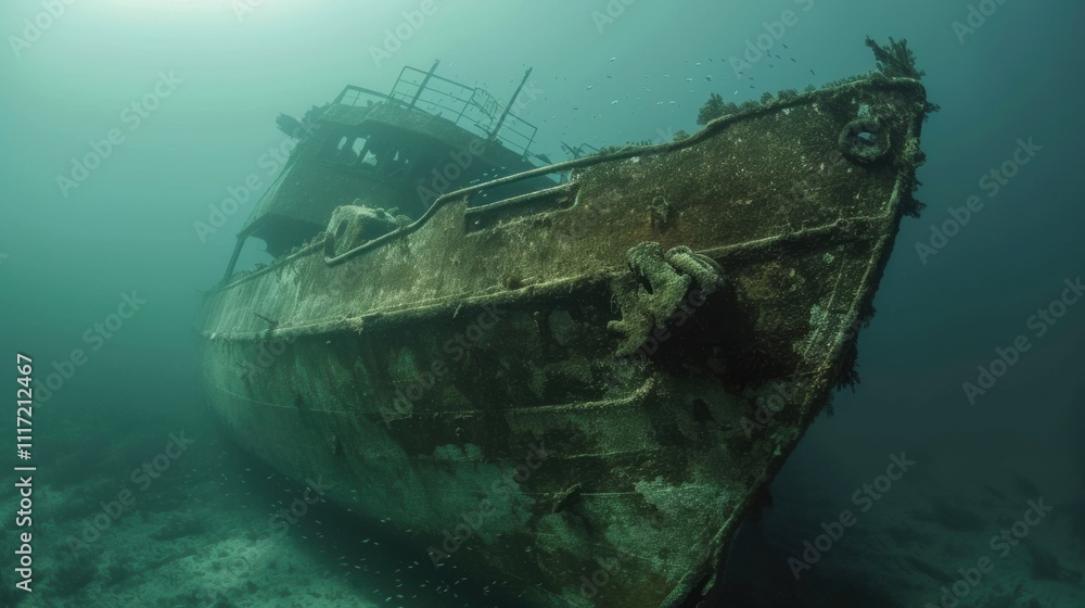 Photo & Art Print Underwater footage of a shipwreck with its rusty hull ...
