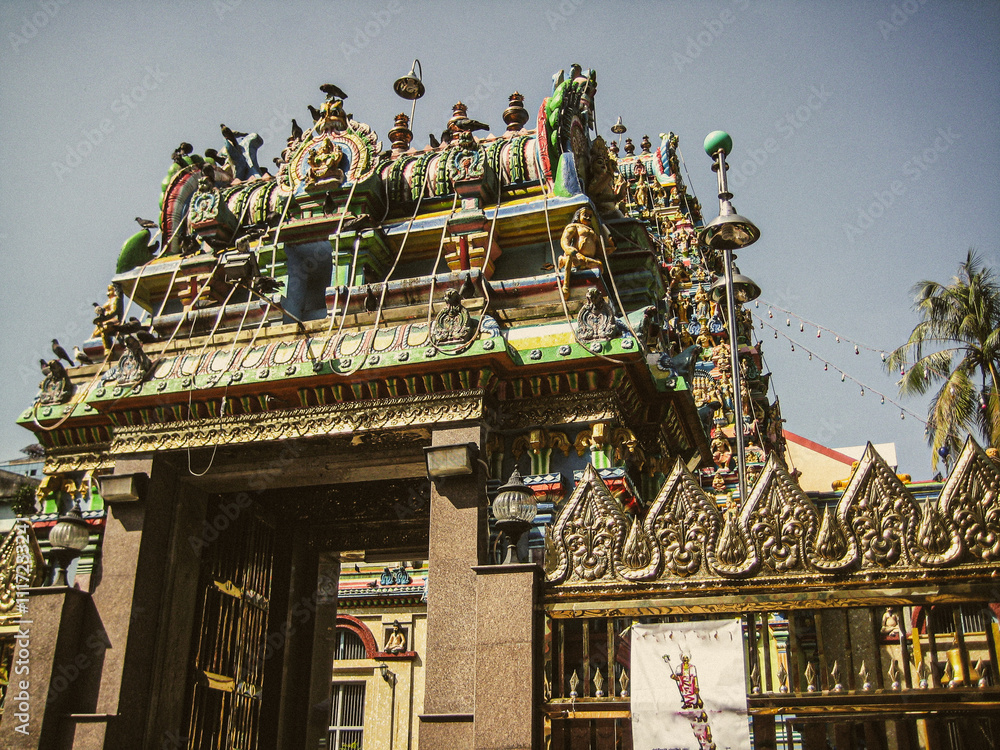 Yangon, Myanmar a street view of aYangon hindu colorful temple Sri ...
