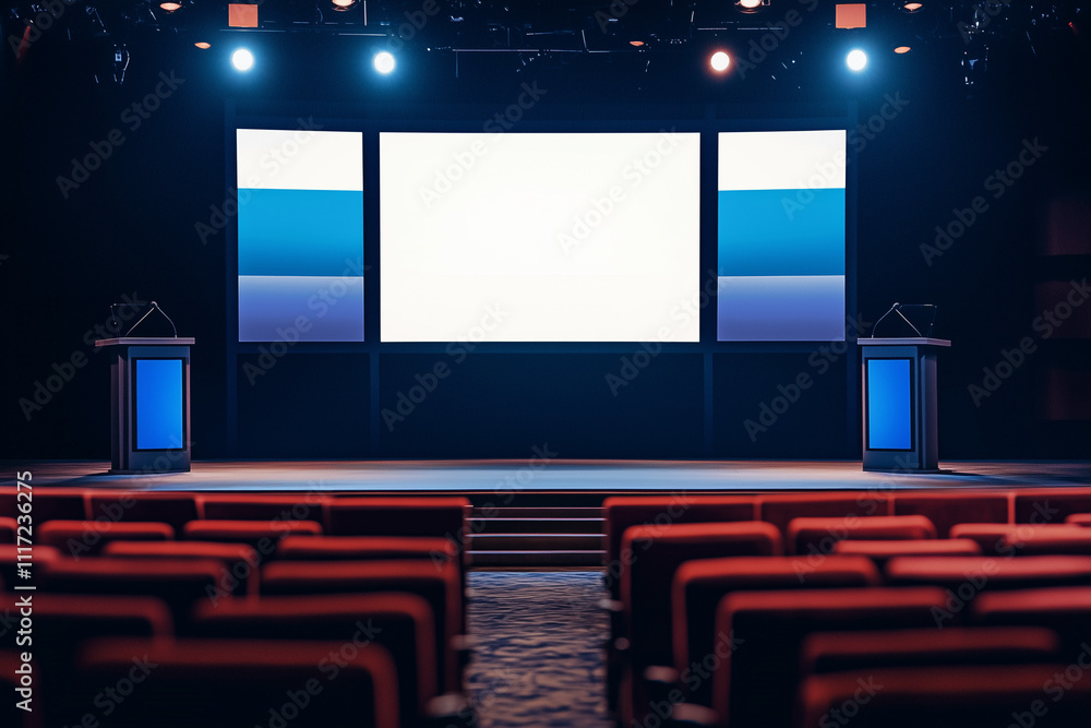 Interior design of debate stage with empty seat for participant, Stage ...