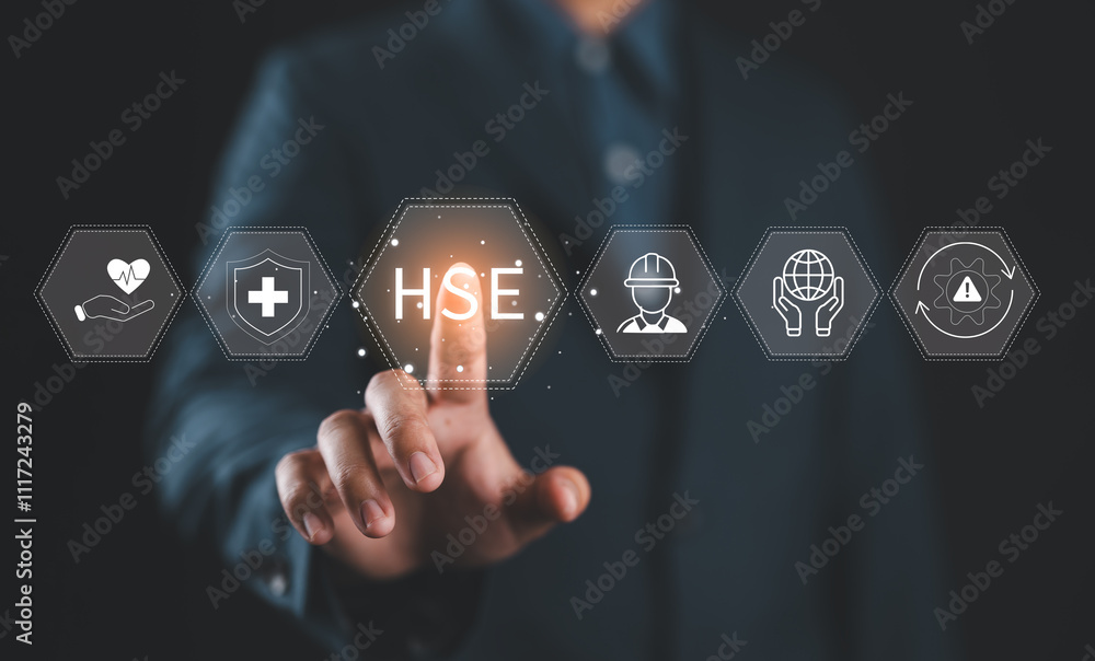 Health, Safety, and Environment (HSE) Management Concept. A person ...