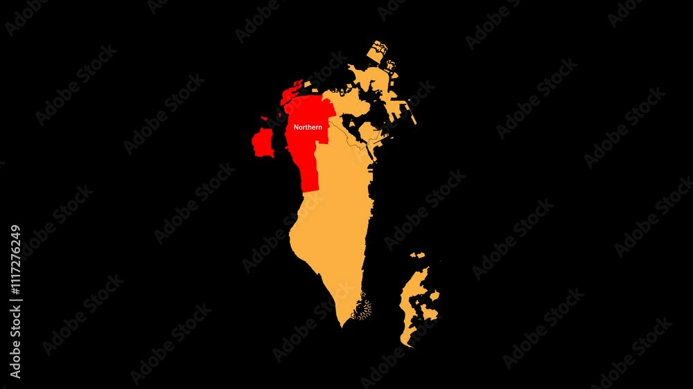 Northern map animated video. The location is highlighted on the Bahrain ...