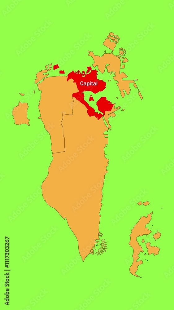 Capital map animated video. The location is highlighted on the Bahrain ...