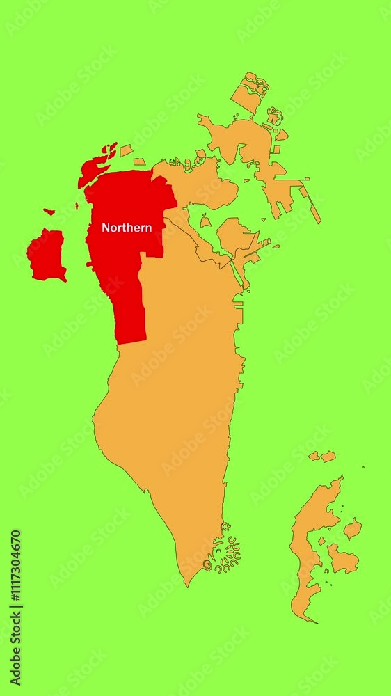 Northern map animated video. The location is highlighted on the Bahrain ...