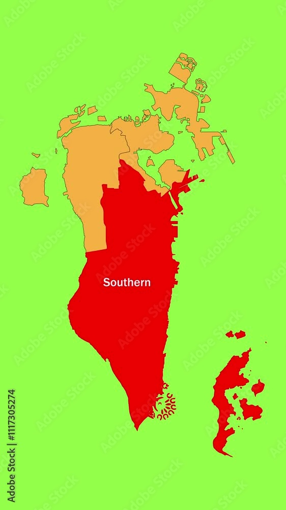 Southern map animated video. The location is highlighted on the Bahrain ...