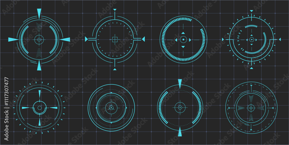 Hud aim pointer optical target, Futuristic focus range indicators ...
