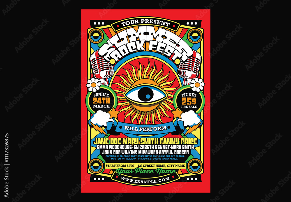 Retro Summer Rock Music Fest Stock Template | Adobe Stock