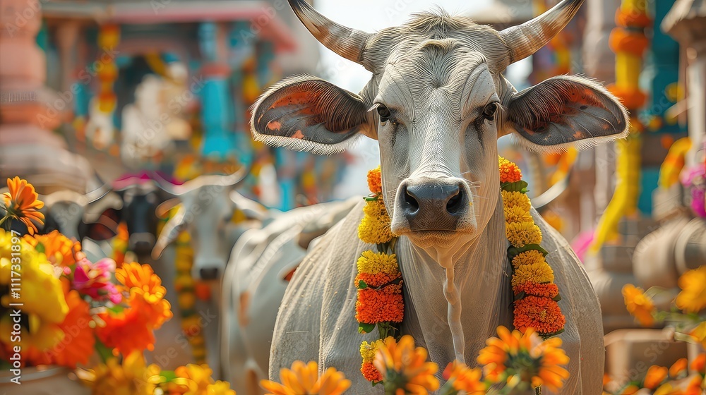 Indian sacred cow, suitable for Hinduism celebration posters, magazines ...