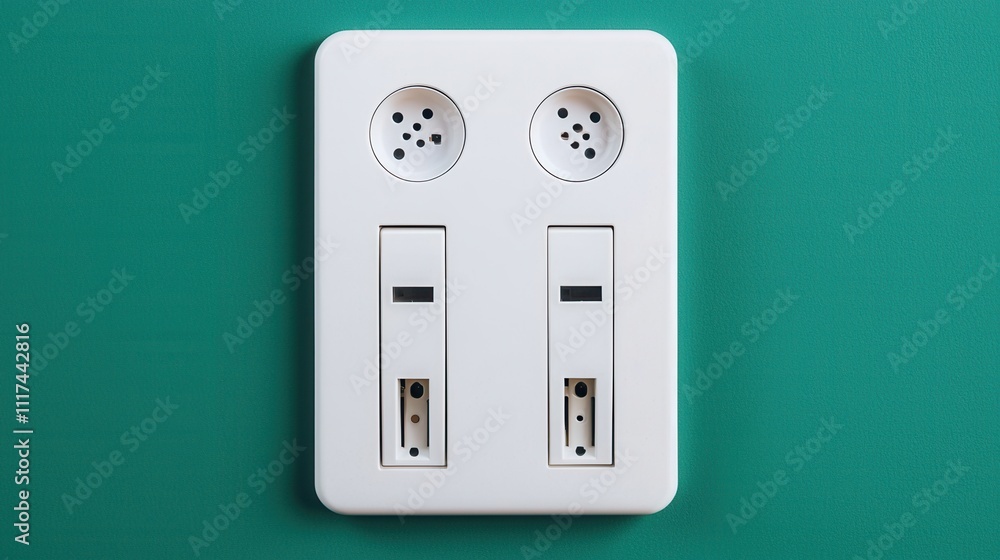 Electrical outlets plug and compact, A white electrical outlet with two ...