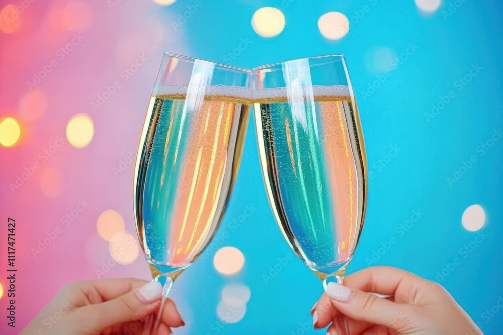 Dos copas de champan chocando entre si brindando en una celebracion o ...