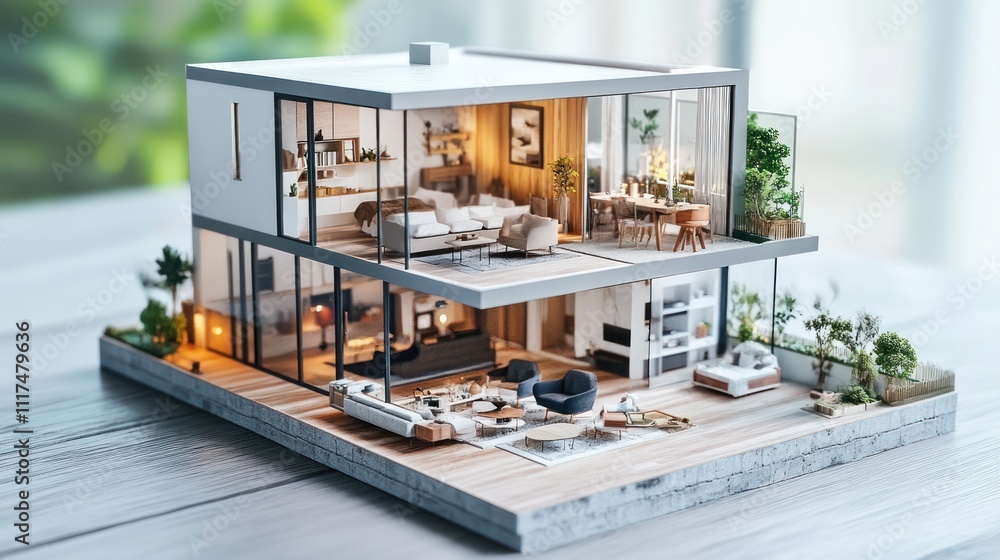 A modern house layout with AR capabilities, enabling live overlays of ...