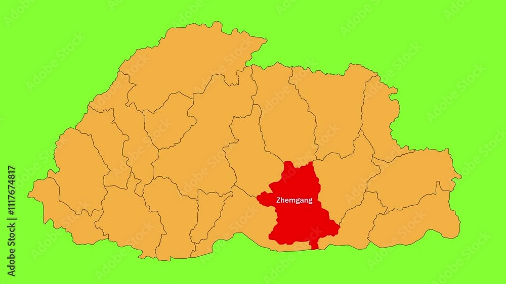 Zhemgang map animated video. The location is highlighted on the bhutan ...