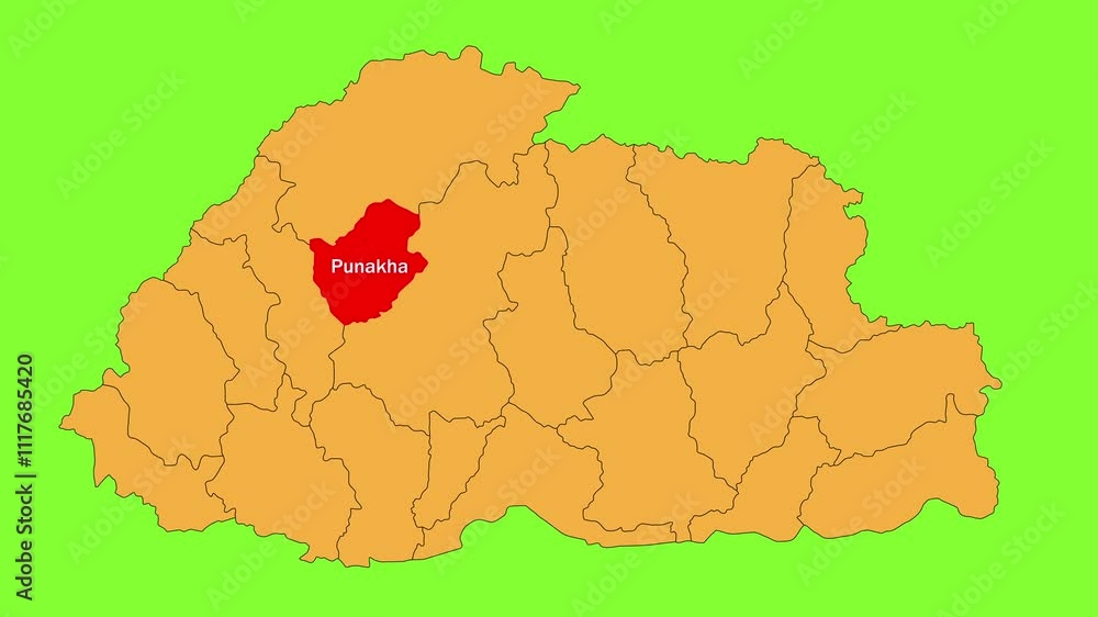 Punakha map animated video. The location is highlighted on the bhutan ...