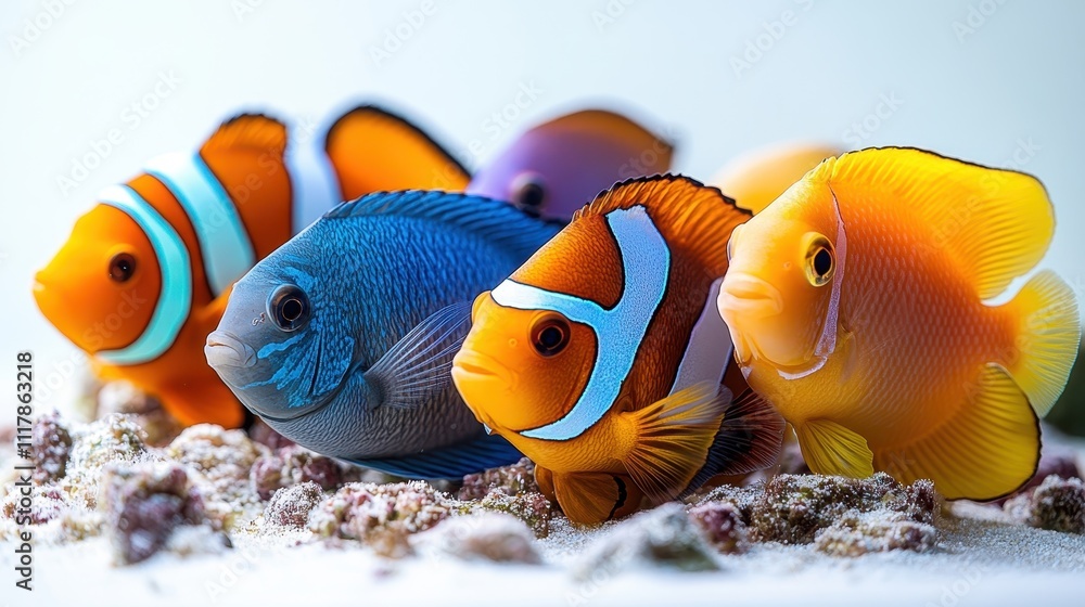 Vibrant Reef Fish Close-up of Ocellaris Clownfish, Blue Damsel, and ...