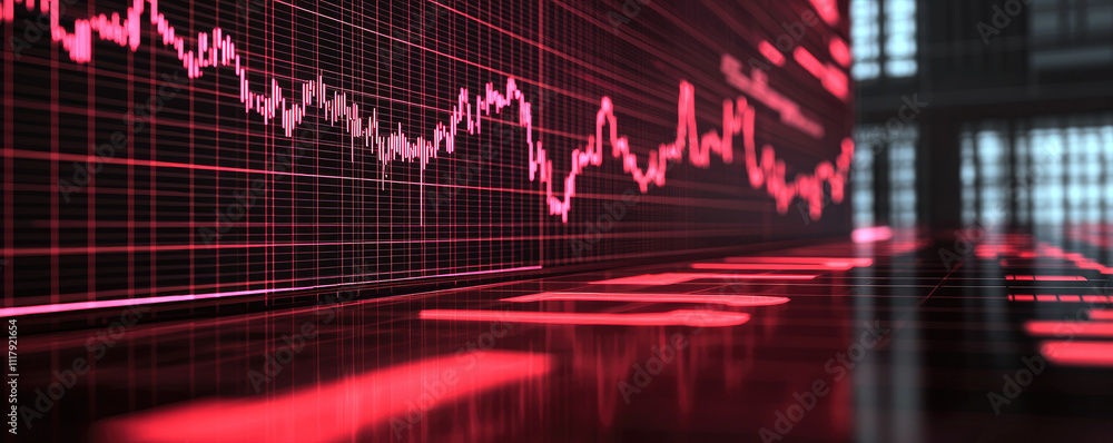 Stock market chart showing a downward trend and significant losses in ...