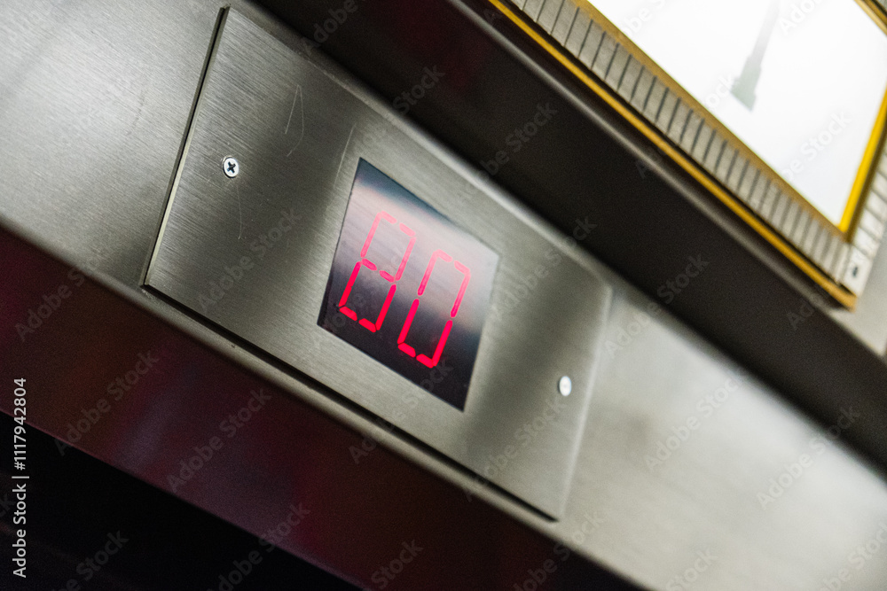 Digital Elevator Display Showing Floor Number 80 in a Modern Metallic ...