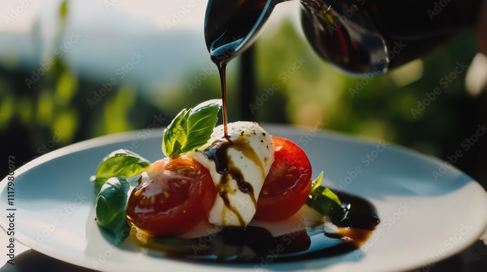 Classic Italian caprese salad featuring fresh mozzarella, ripe tomatoes ...