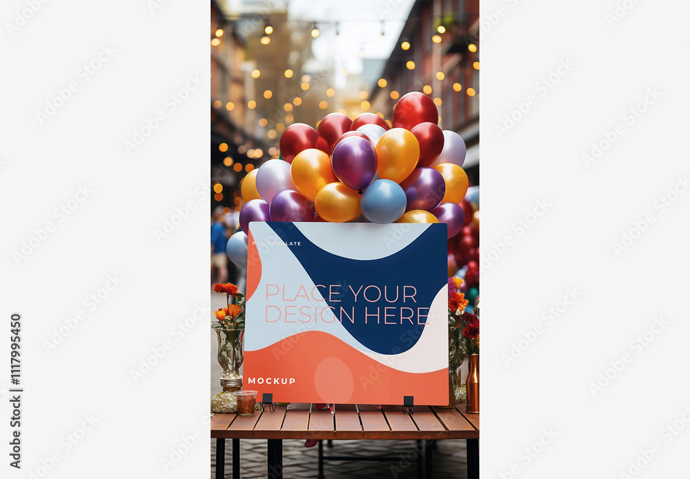 Festive Event Billboard Mockup: Vibrant City Street Scene with Balloons ...