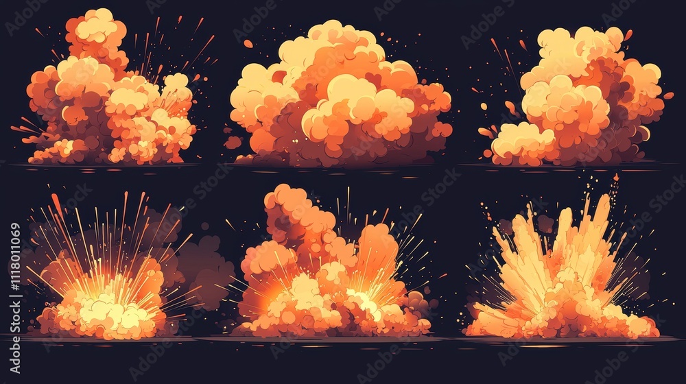 An explosion sprite sheet illustrating an explosive sequence. Modern 2D ...