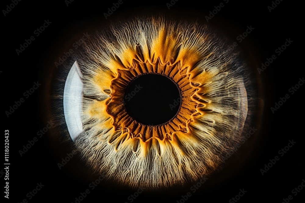 Macro photography of human eye iris with brown cornea on dark ...