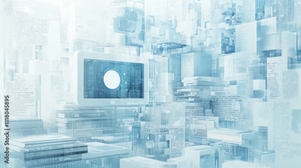 The concept of optical character recognition (OCR) in white and blue ...