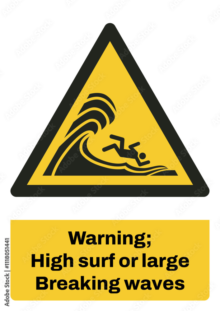 ISO warning safety signs sentence case text_warning ; high surf or ...