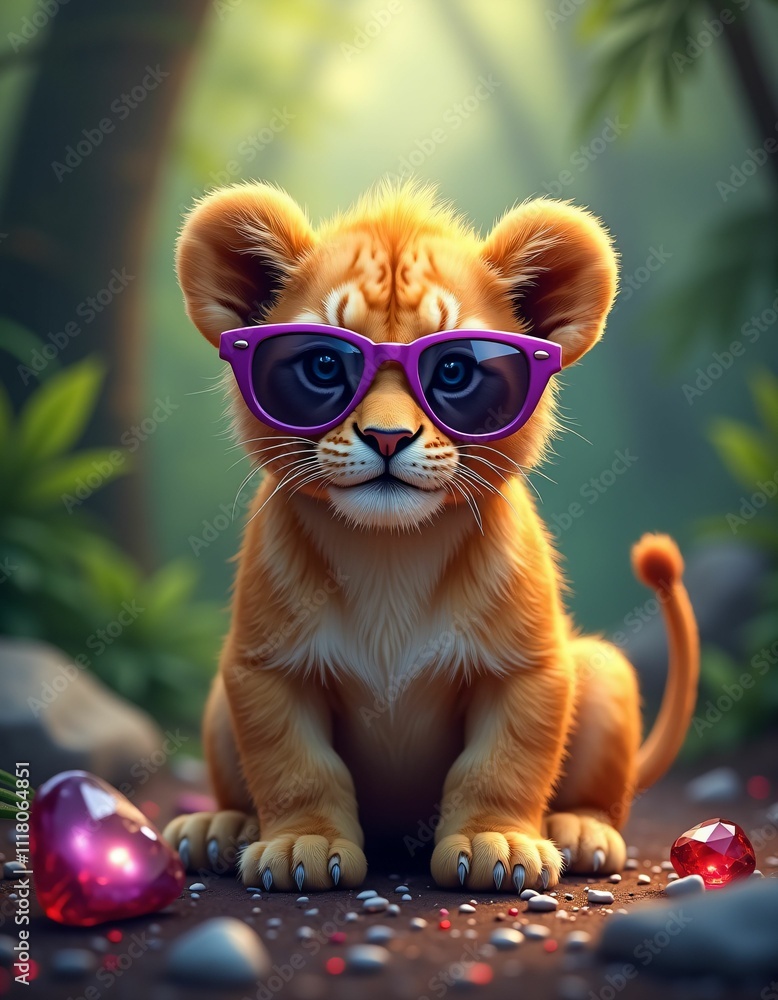 a real genuine lion cub wearing sunglasses in the middle of the ...