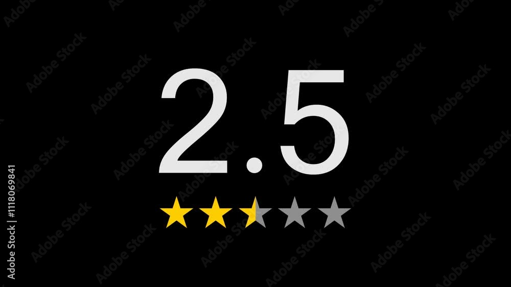animated Five stars rating and review with counter number from 1 to 5 ...