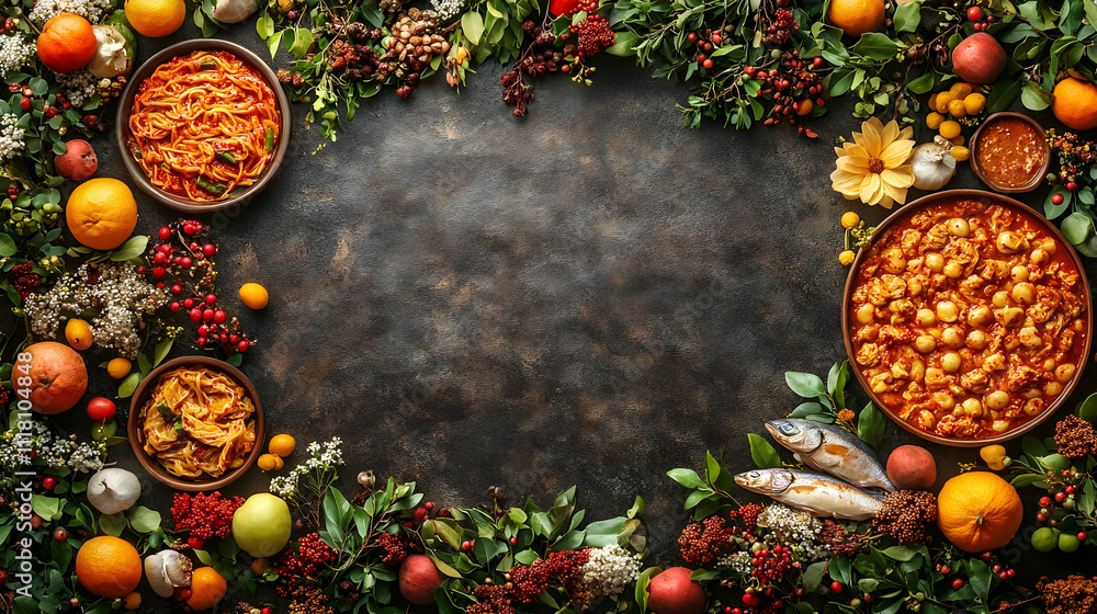 Glossy Seollal Traditional Food Spread Background concept as A glossy ...