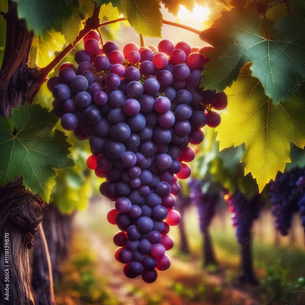 31 Grapes on a Vine A cluster of deep purple grapes hanging from foto ...