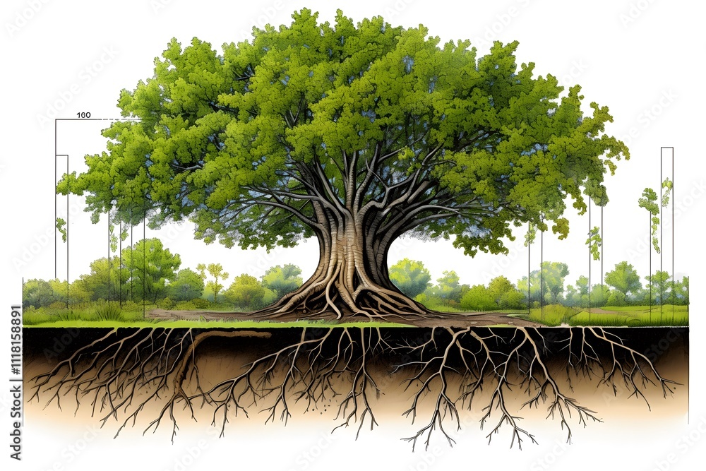 Trees with green leaves have roots that support the graceful tree in ...