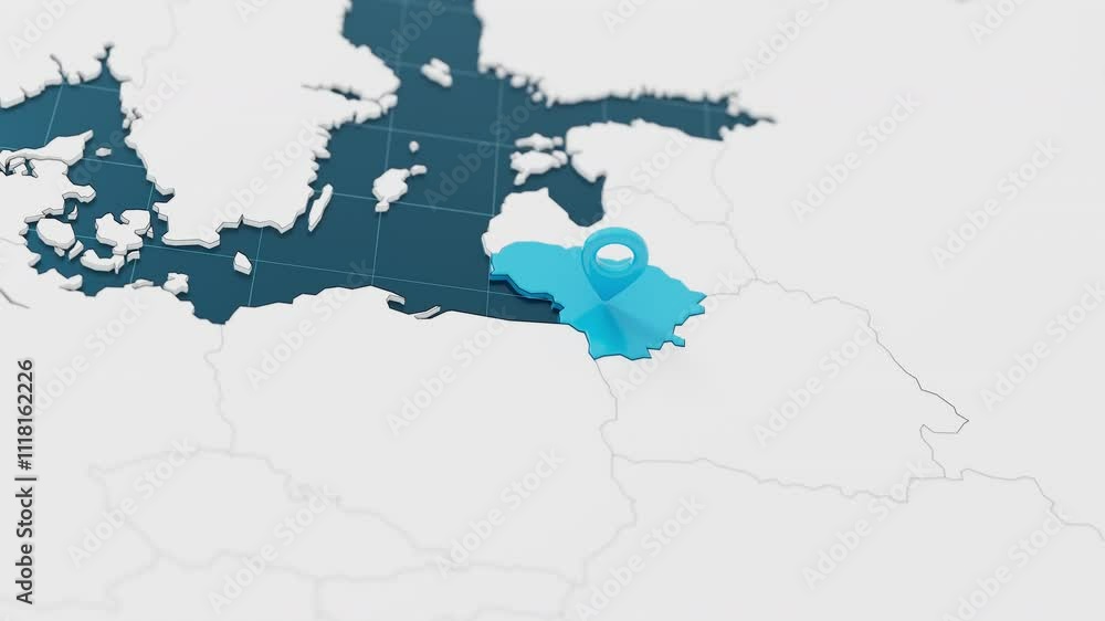 Highlight with blue of Lithuania 3d map with pointer pin surrounded ...