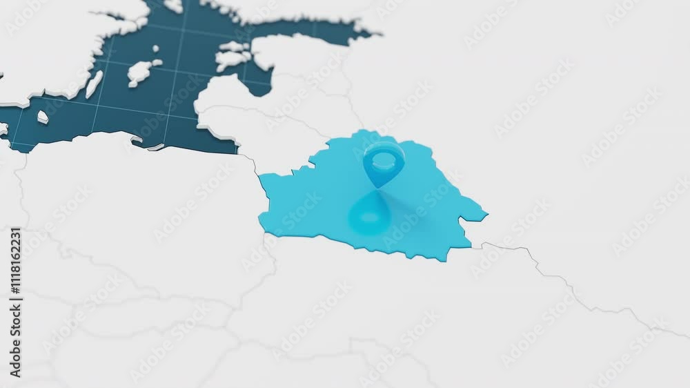 Highlight with blue of Belarus 3d map with pointer pin surrounded with ...
