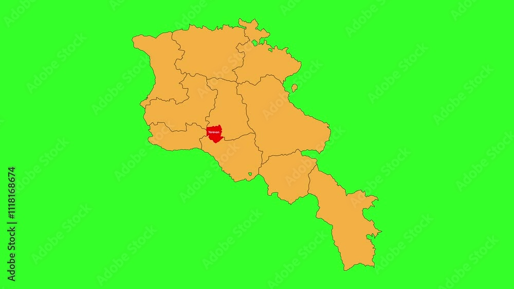 Yerevan map animated video. The location is highlighted on the Armenia ...