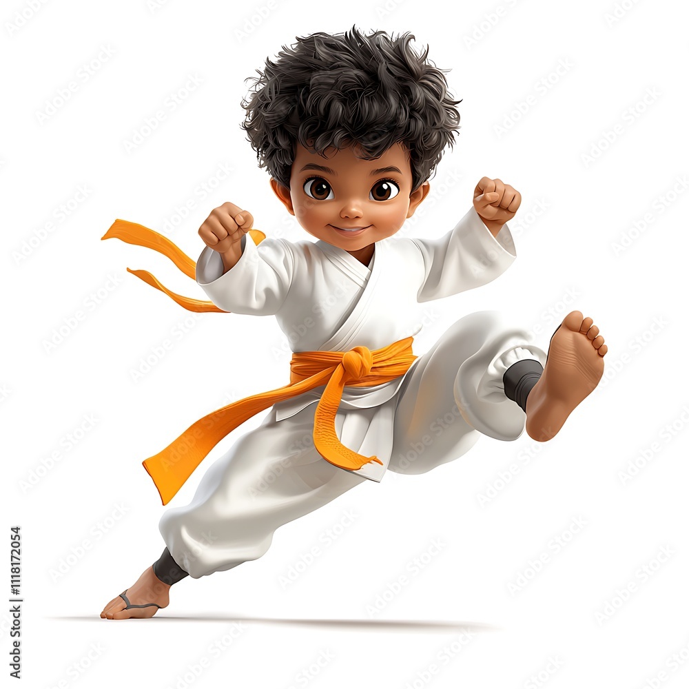 Cute cartoon illustration of a Brazilian capoeira dancer mid-kick in a ...