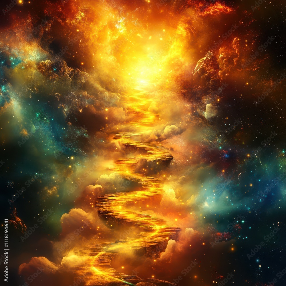 Faith in divine prophecy visualized as glowing pathways leading to ...